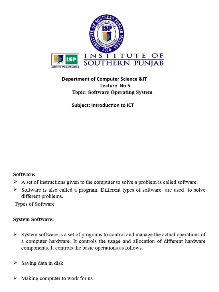 Lecture 5 Ict | PDF | Software | Operating System