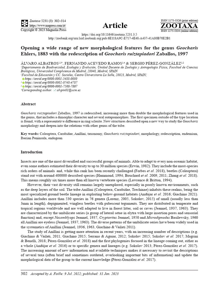 Albatros - Et - Al - 2023 - Redescription of Geocharis Ruiztapiadori ...
