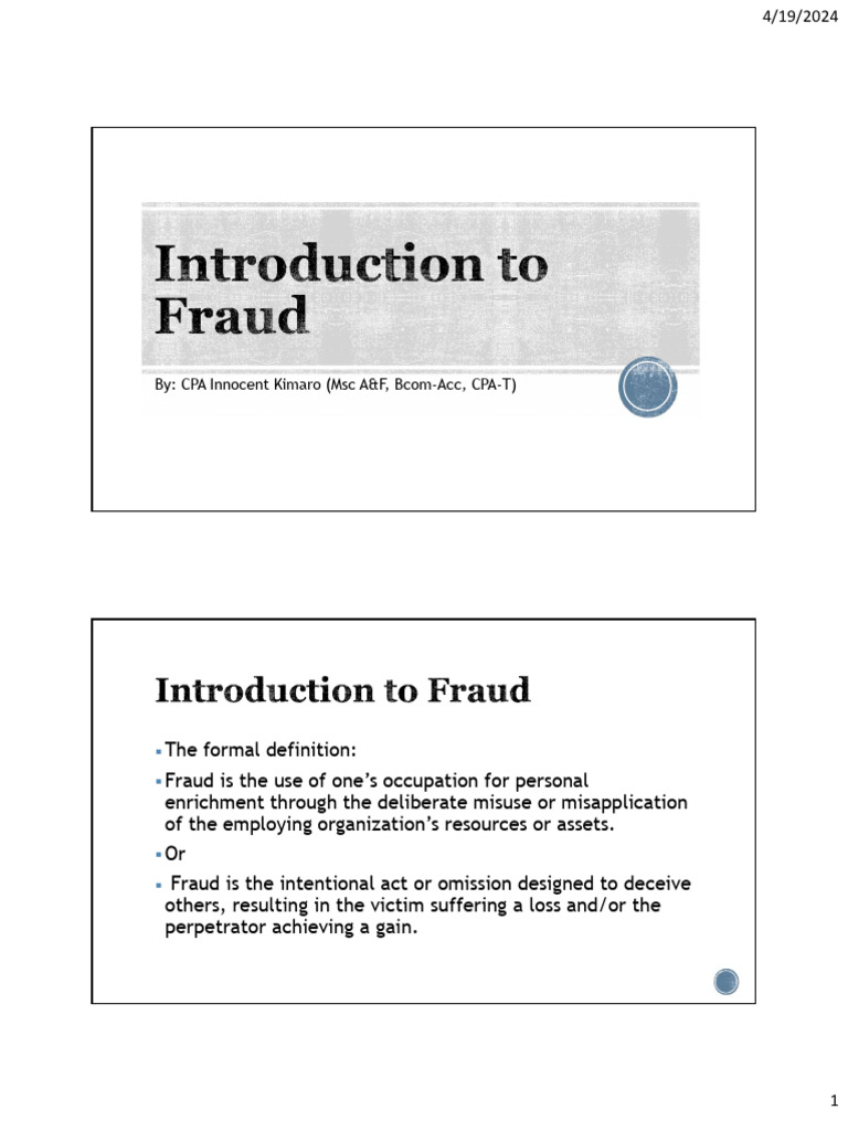 1 Introduction To Fraud Pdf Fraud Financial Statement