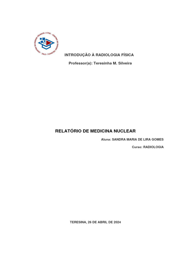 Relatório - Sandra Maria Lira | PDF | Câncer | Medicina Nuclear Relatório - Sandra Maria Lira | PDF | Câncer | Medicina Nuclear