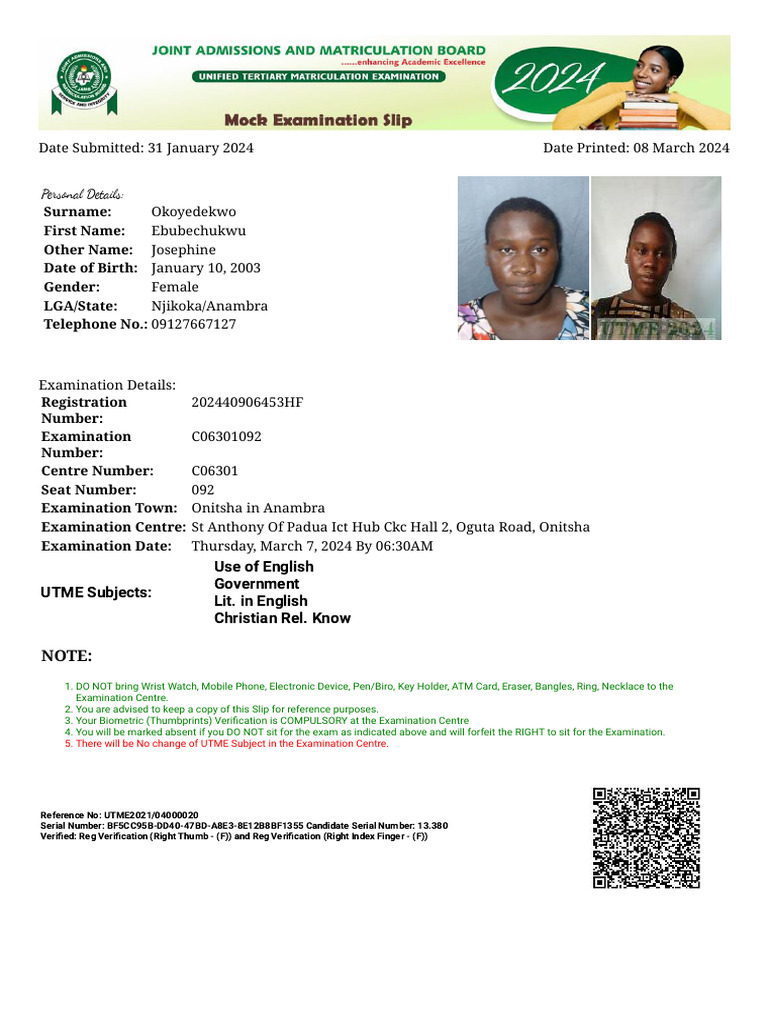 Jamb Mock Slip 8march | PDF | Law