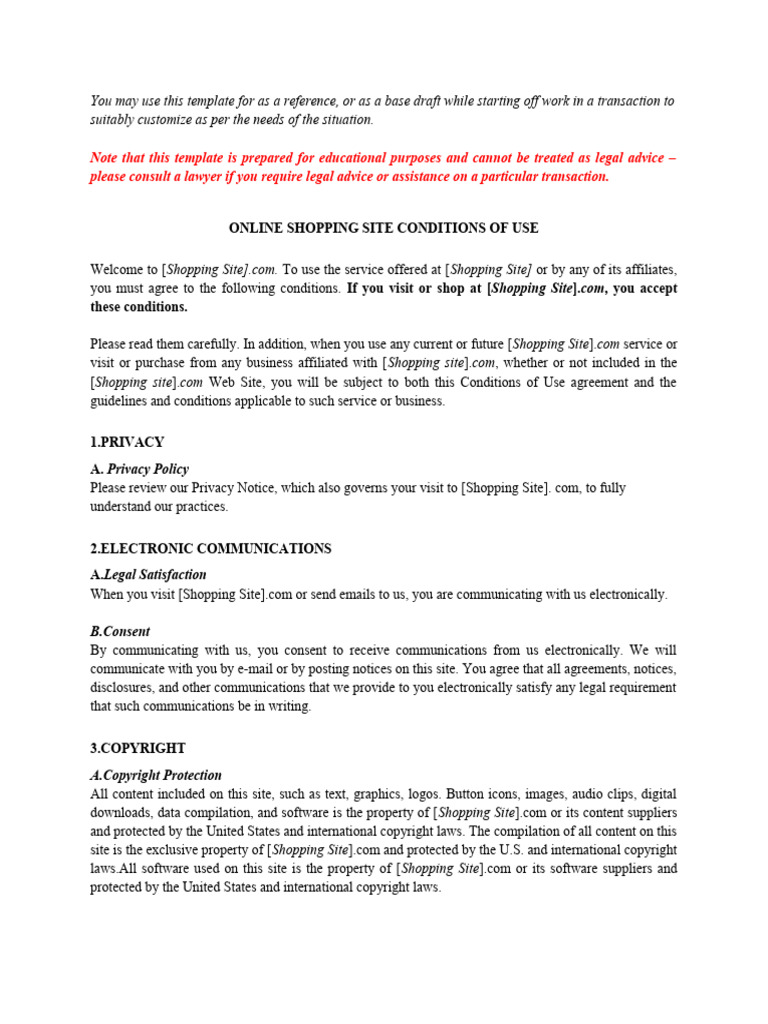 2209769-SAMPLE Online Shopping Site Conditions of Use | PDF ...