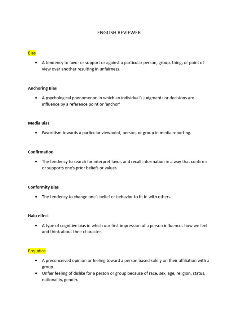 English Reviewer g9 q3 | PDF | Evidence | Discrimination