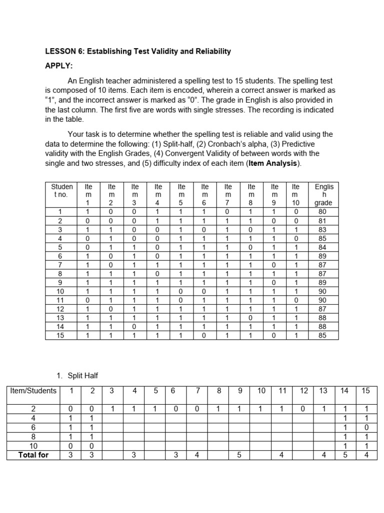 Test Validity and Reliability Analysis | PDF | Internal Consistency ...