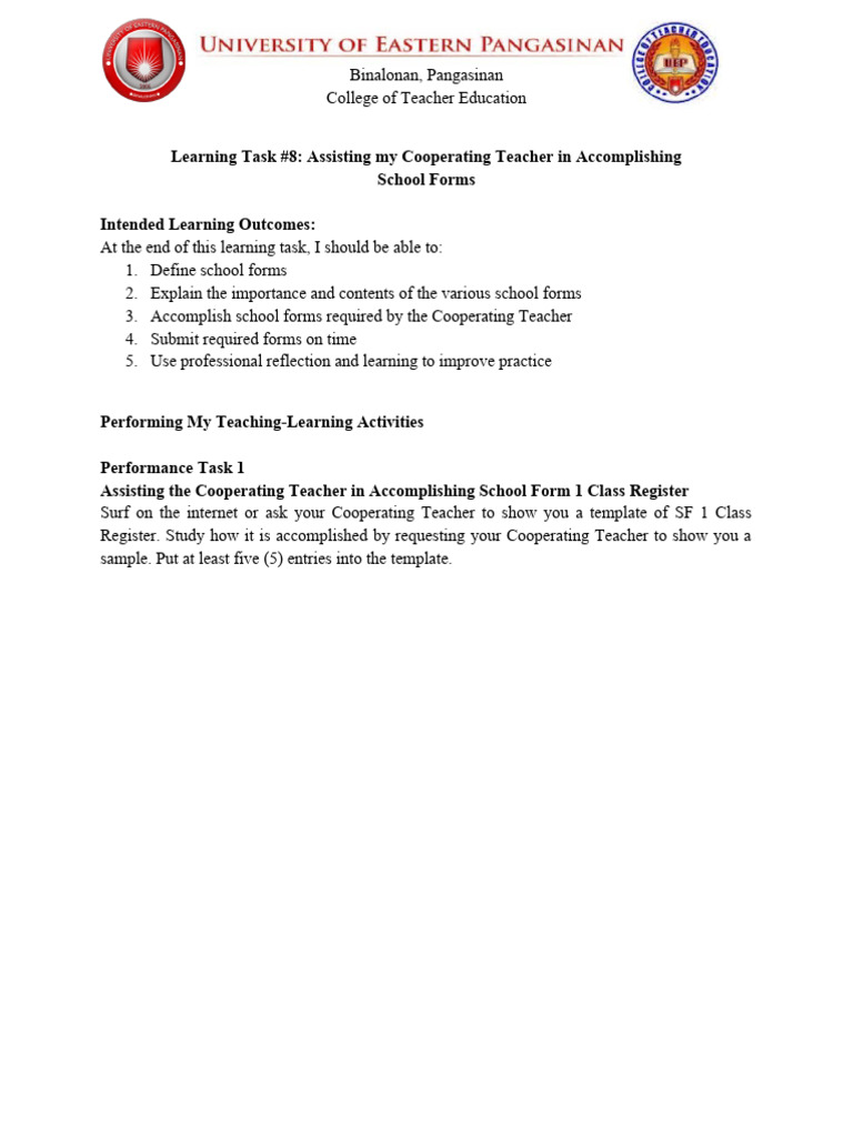 TOGUPEN JEREMY R. - Learning Task #9 - Assisting My Cooperating Teacher in Accomplishing School ...