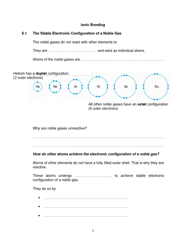 Ionic Bonding and Noble Gas Stability | PDF | Ion | Chemical Compounds