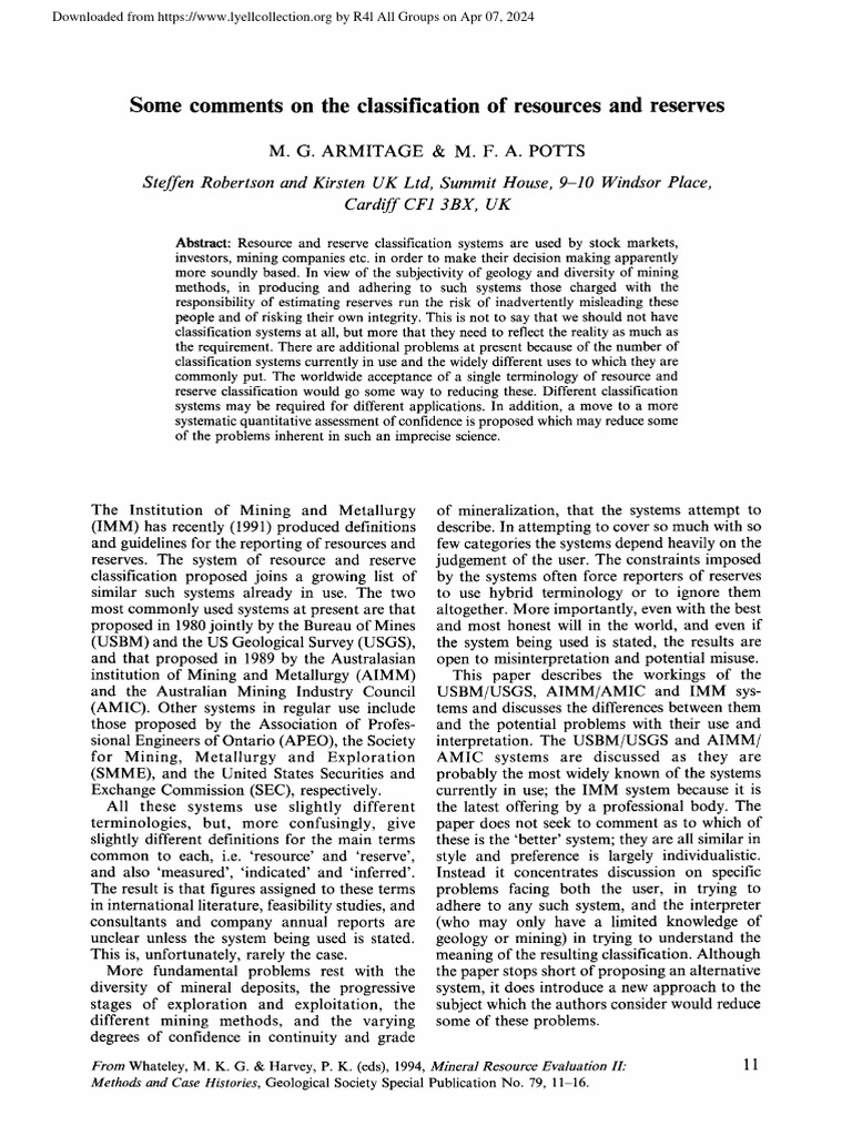 Armitage Potts 1994 Some Comments On The Classification of Resources ...