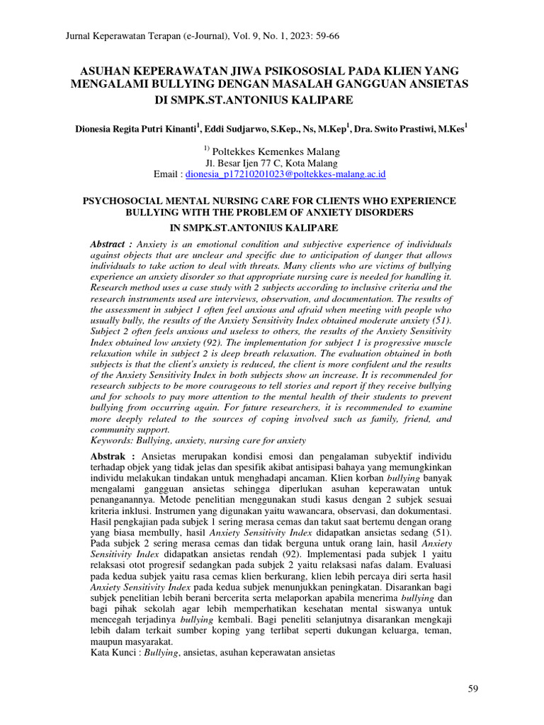 Asuhan Keperawatan Jiwa Psikososial Pada Klien Yang Mengalami Bullying Dengan Masalah Gangguan ...