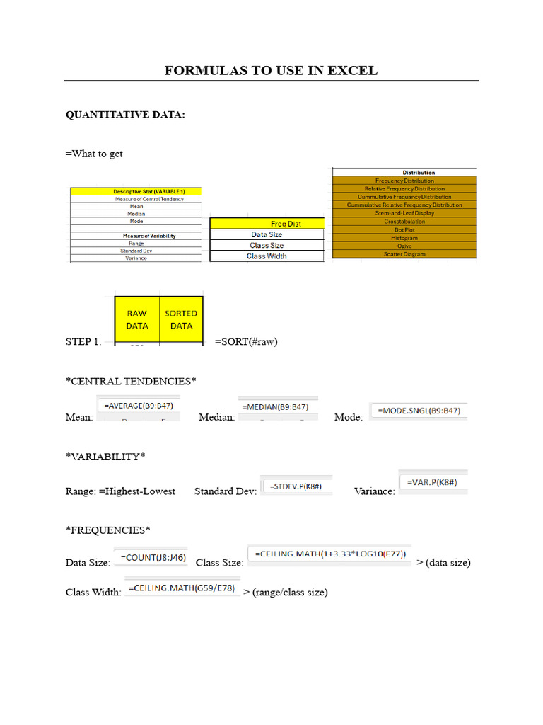 Excel Formulas for Data Analysis | PDF | Teaching Methods & Materials