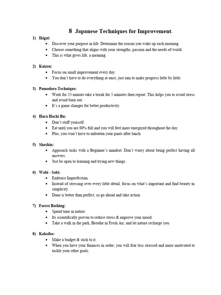 8 Japanese Techniques For Improvement | PDF