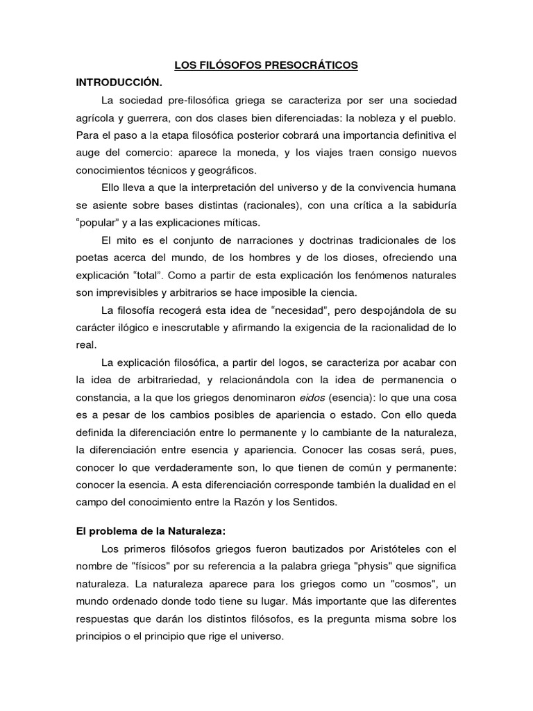 Los Filósofos Presocráticos | PDF | Metafísica | Filosofía griega antigua