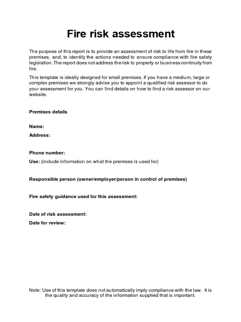 Fire Risk Assessment Template 2021 | PDF | Fire Safety | Risk