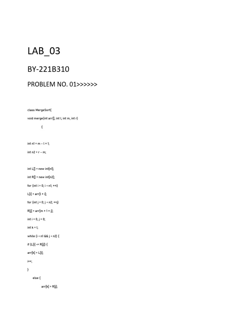 Java Merge Sort Implementation | PDF | Teaching Methods & Materials | Science & Mathematics