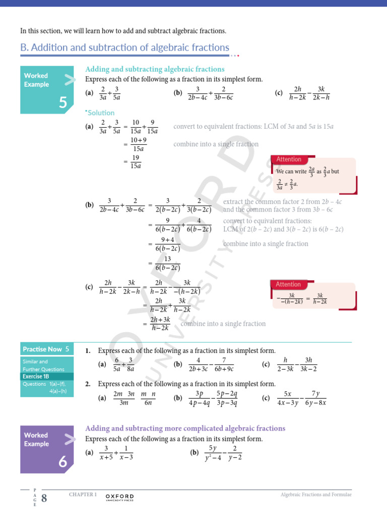Algebraic Fractions Simplification Guide | PDF | Equations | Factorization