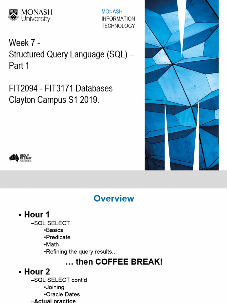 Fit2094-3171 Clayton Lecture 7 SQL - Part 1 | Download Free PDF | Sql | Databases