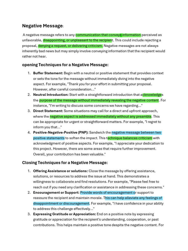 Bad News and Negative Message | PDF | Communication | Empathy