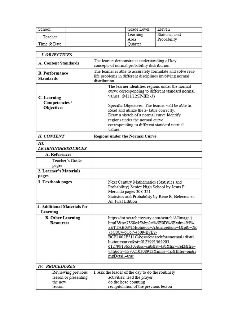 S&P - Regions of The Normal Curve | PDF | Normal Distribution | Learning