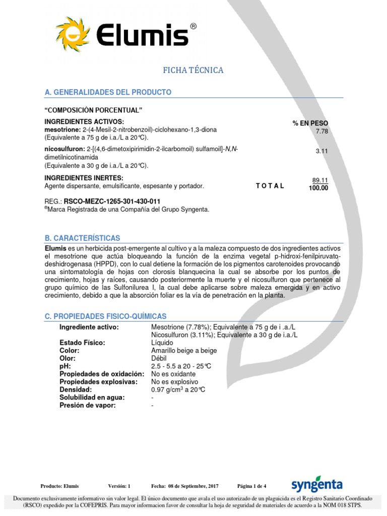 Fichatecnica Elumis | PDF | Pesticida | Agua