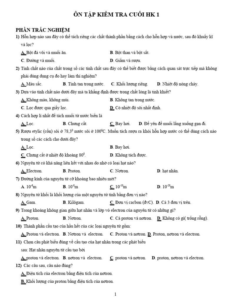 On Tap HK1 2022-2023 - Có Đáp Án TN | PDF