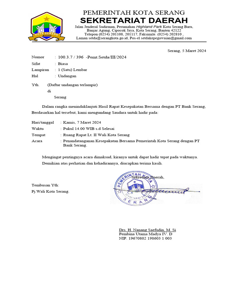 Undang - TTD - MoU - PT - BPR Serang | PDF