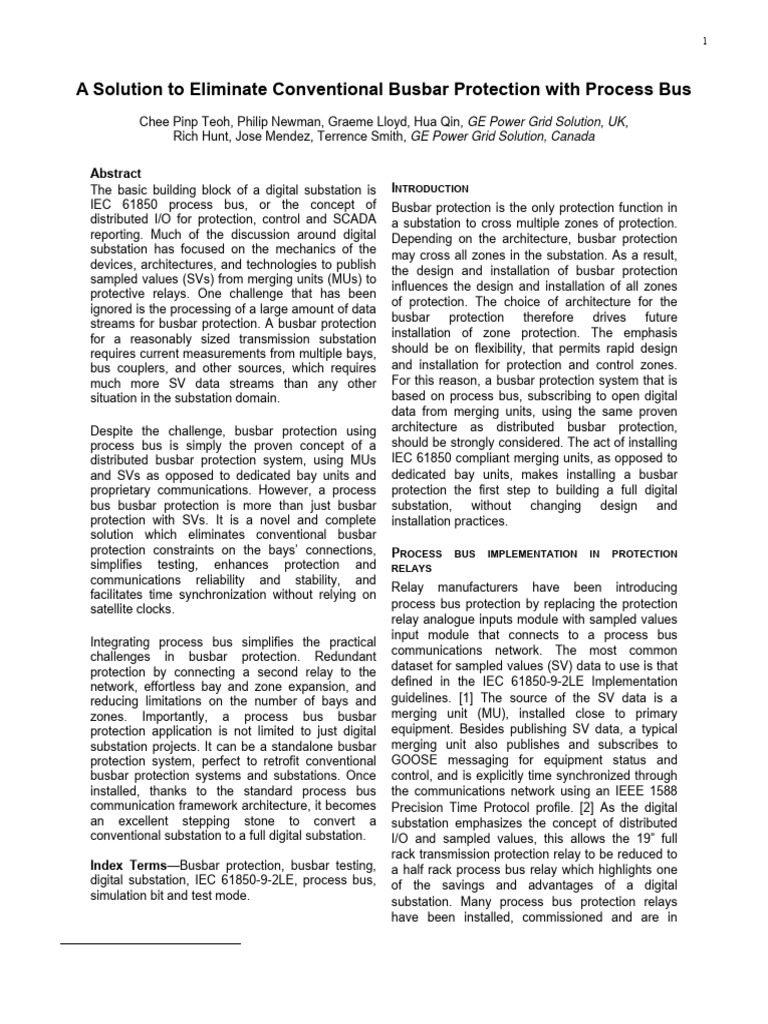 A Solution To Eliminate Conventional Busbar Protection With Process Bus | PDF | Computer Network ...