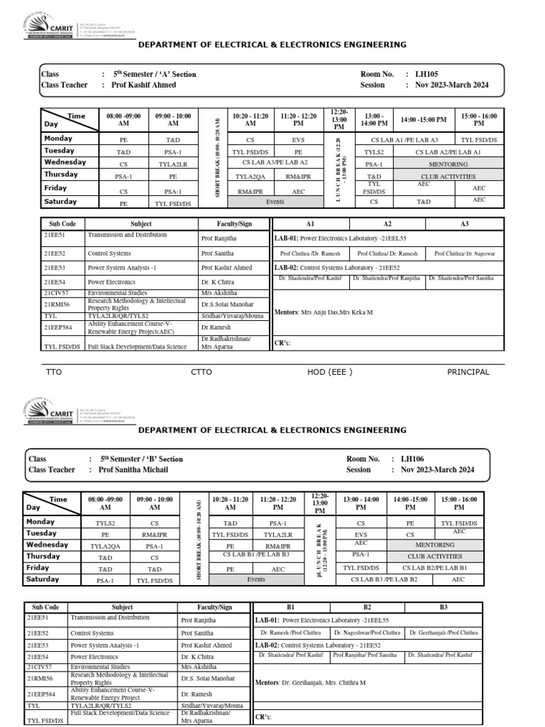 5th Sem TTHB Final | PDF | Electronic Engineering | Computing