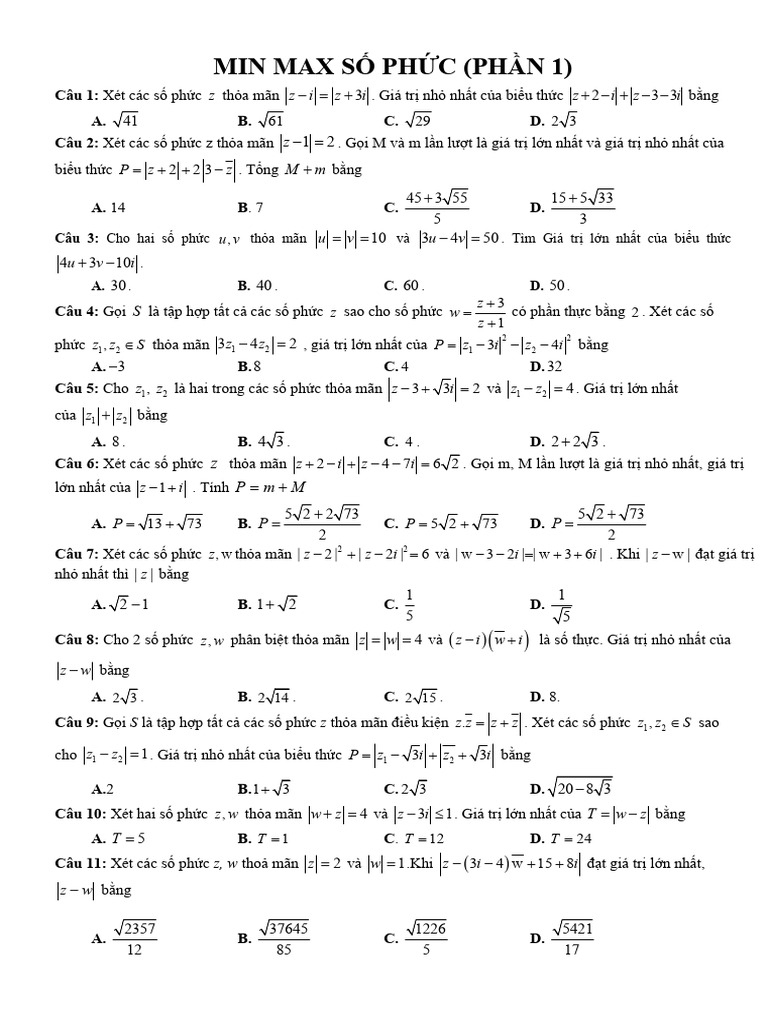 MINMAX SỐ PHỨC (Phần 1) | PDF