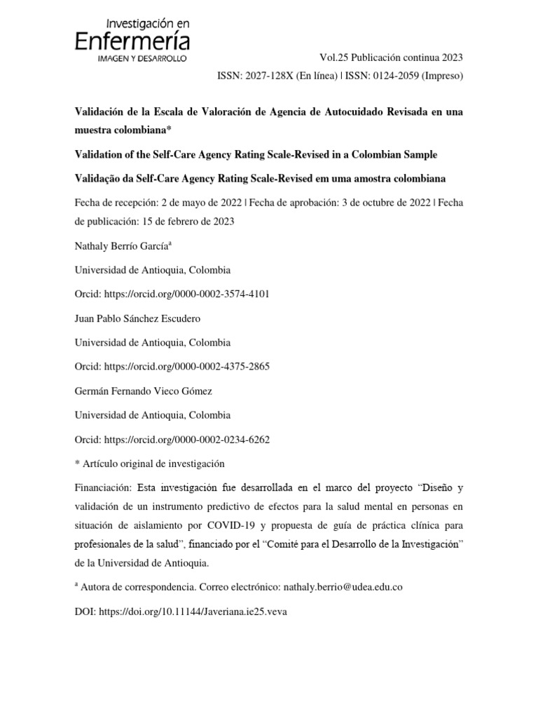Validacion de La Escala ASA-R en Una Muestra Colombiana | PDF | Validez (Estadísticas) | Sicología