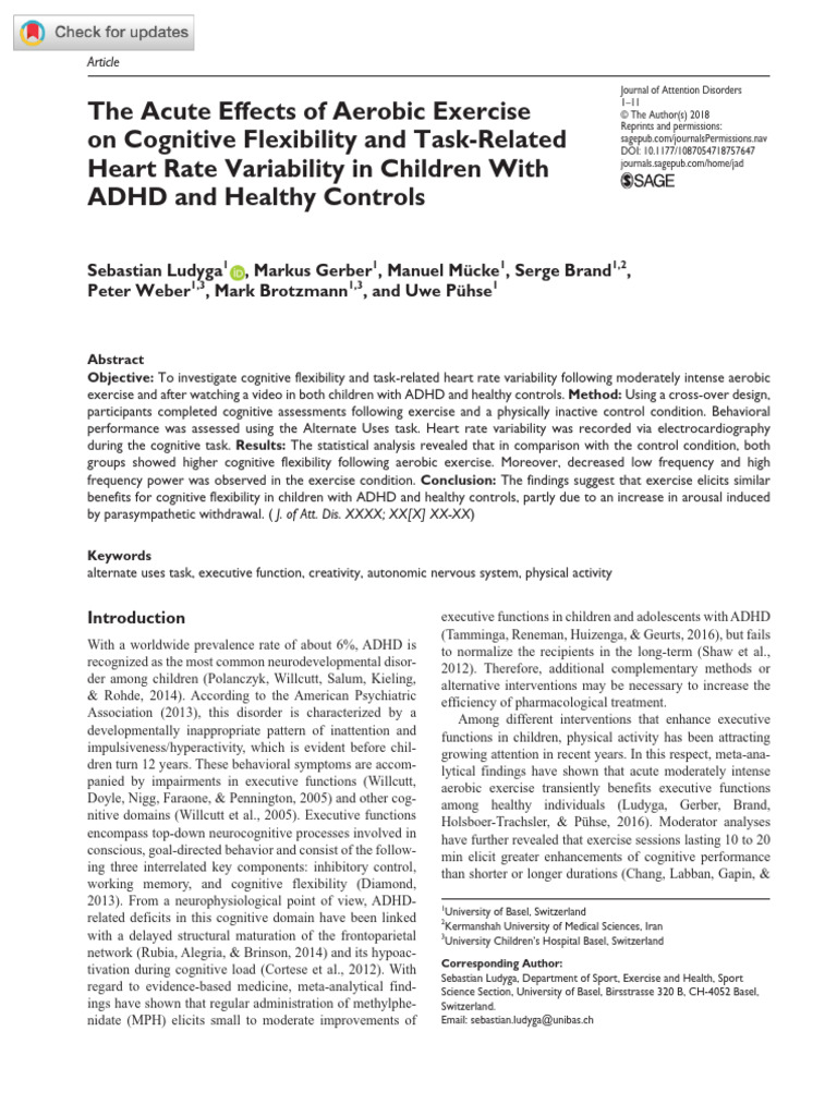 The Acute Effects of Aerobic Exercise On Cognitive FL Exibility and Task-Related Heart Rate ...
