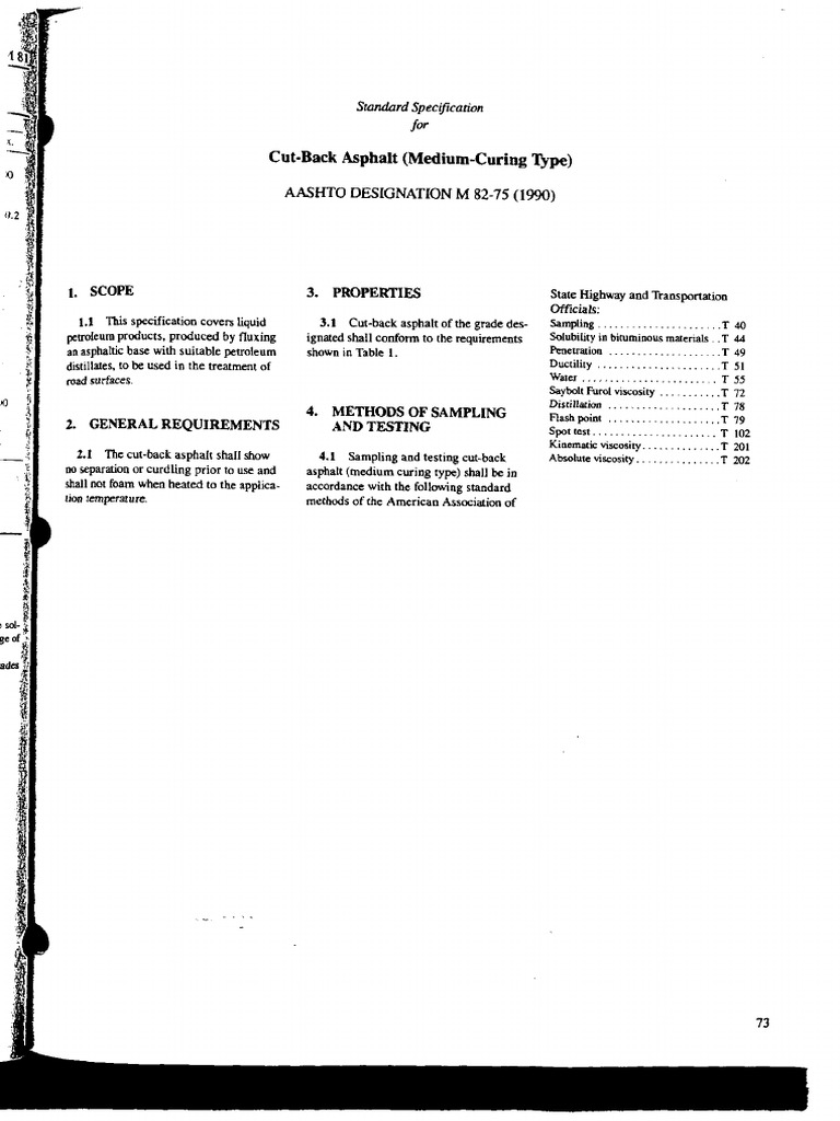 AASHTO M82-75 Cut-Back Asphalt (Medium-Curing Type) | PDF