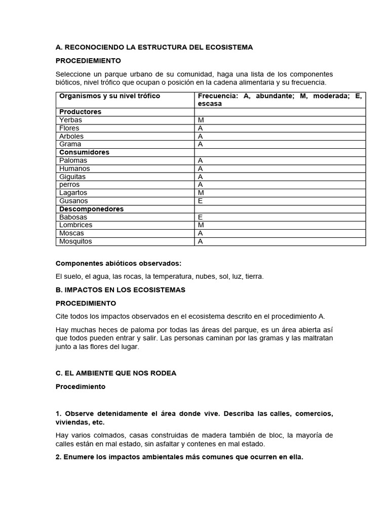 Practica de Laboratorio de Biologia | Descargar gratis PDF | Ecosistema | Ecología