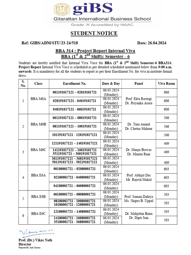 Student Notice: BBA 314: Project Report Internal Viva BBA (1 & 2 Shift ...