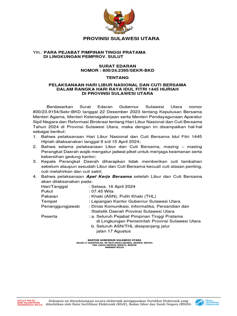 Libur Idul Fitri 2024 Sulut | PDF