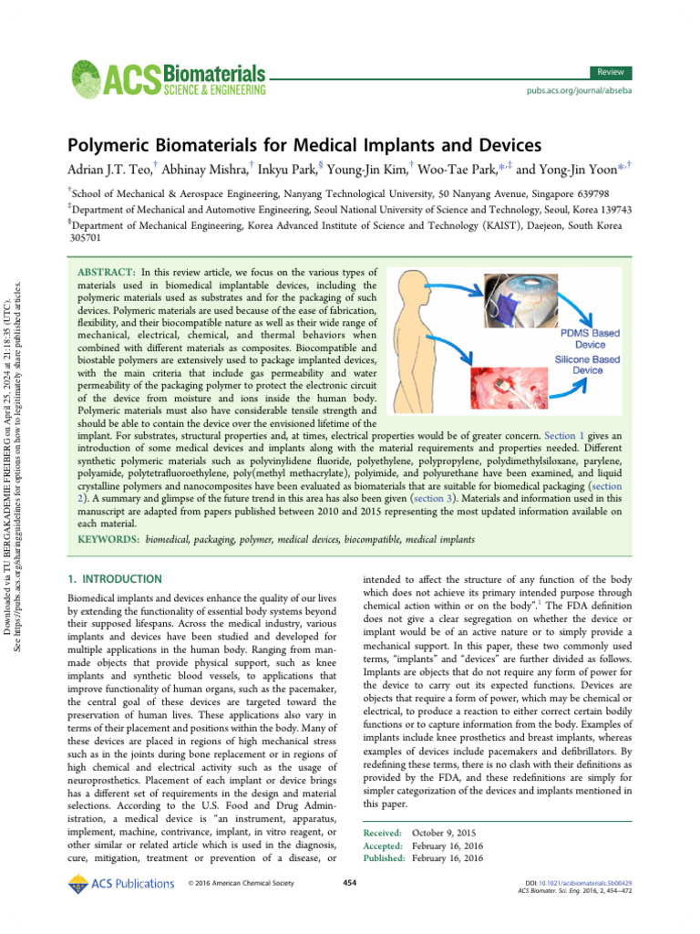 Teo Et Al 2016 Polymeric Biomaterials For Medical Implants and Devices ...