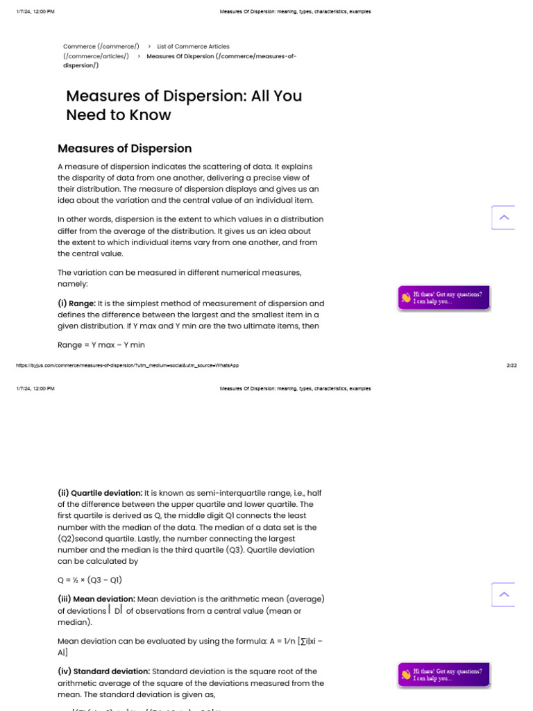 Measures of Dispersion - Meaning, Types, Characteristics, Examples ...
