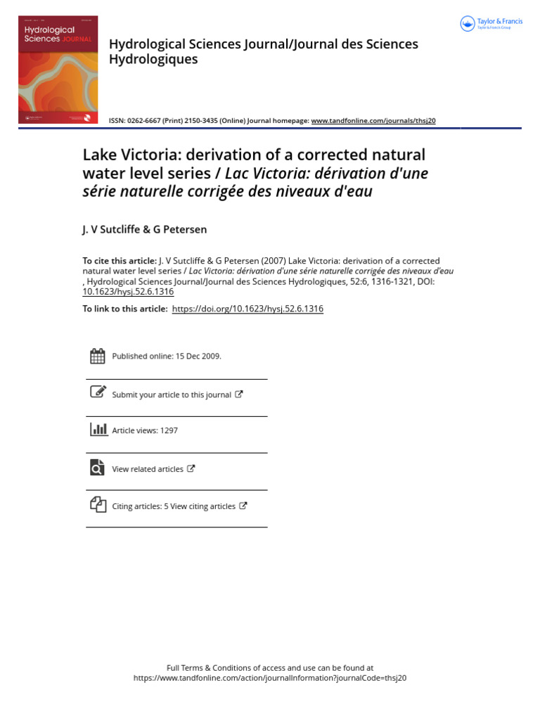 Lake Victoria Derivation of A Corrected Natural Water Level Series Lac ...