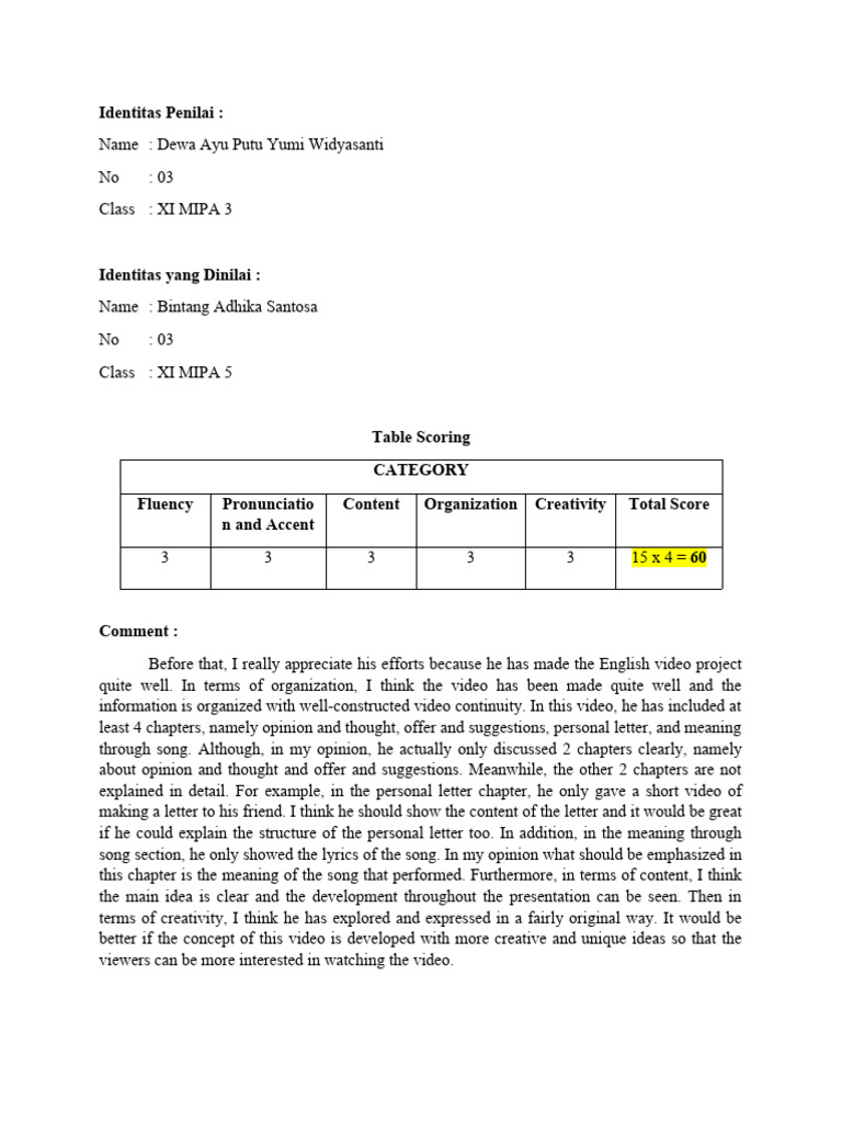 Table Scoring Bahasa Inggris | PDF | Accent (Sociolinguistics ...