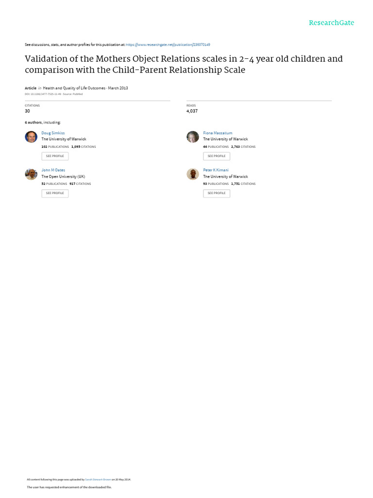 Validation of The Mothers Object Relations Scales | PDF | Attachment ...