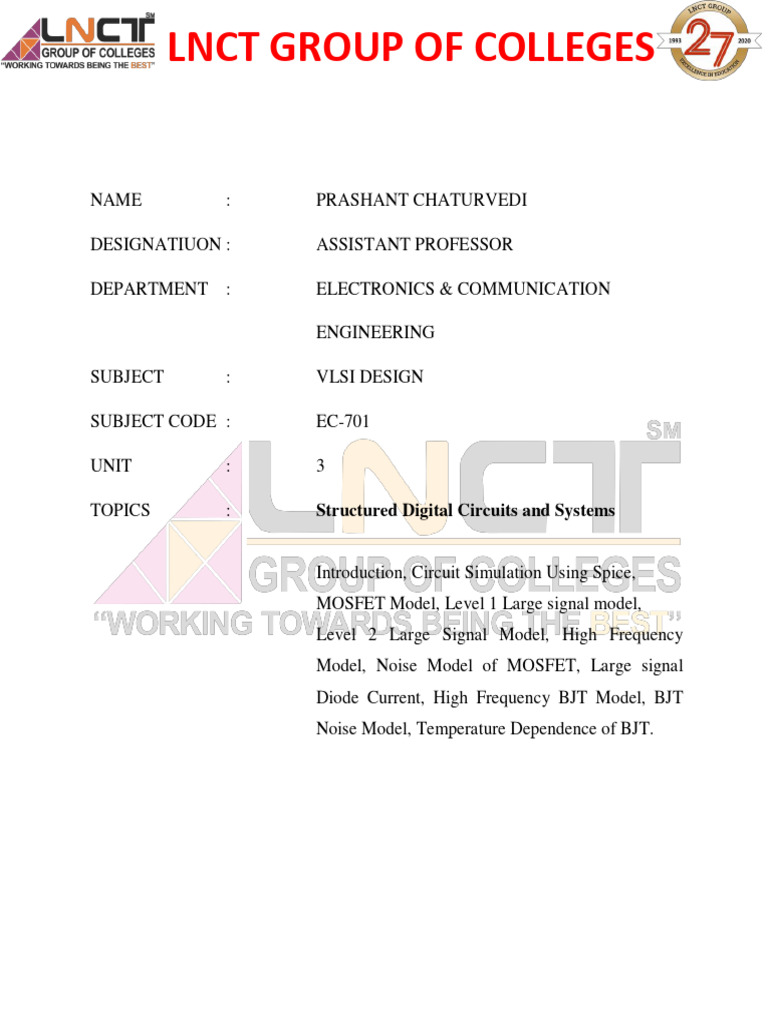 Vlsi Design - Ec - 701 - Unit - 3 | PDF | Spice | Bipolar Junction ...