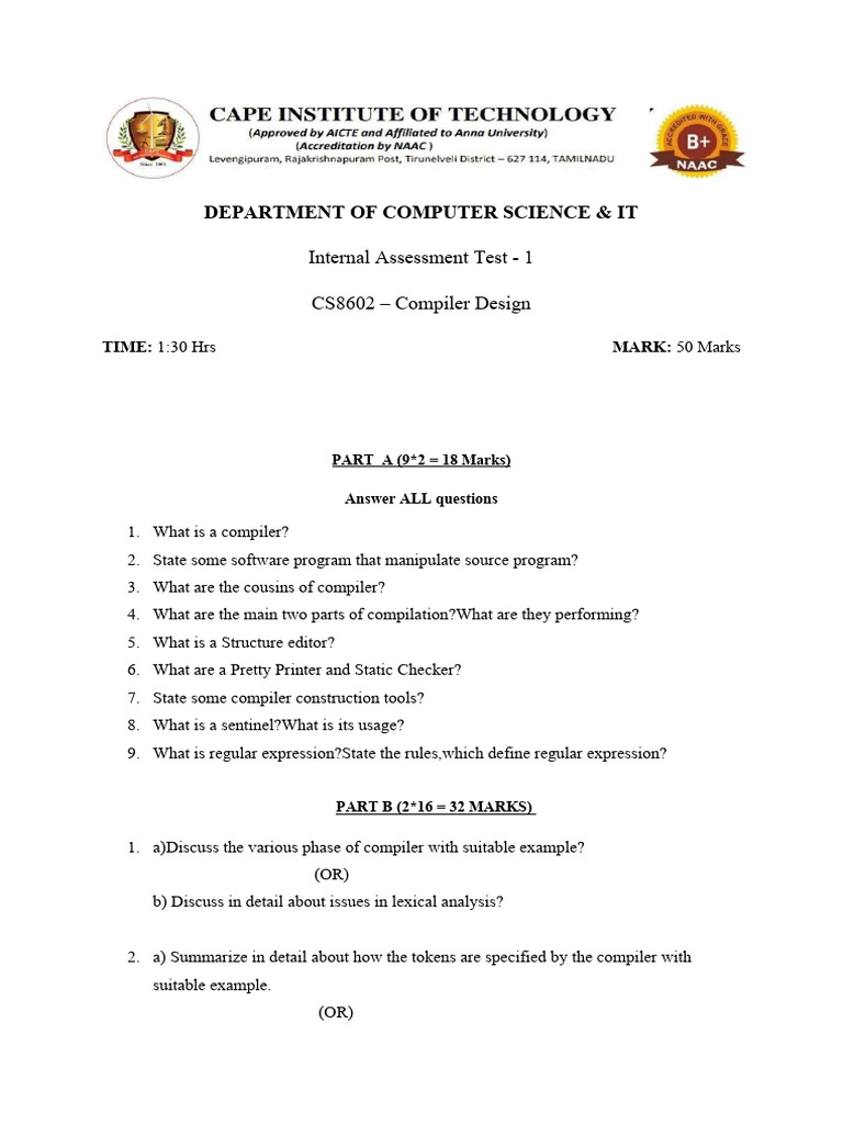 Compiler Design | PDF | Teaching Methods & Materials | Technology ...