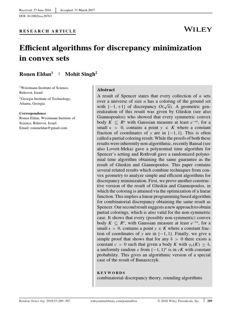 Efficient Algorithms For Discrepancy Minimization in Convex Sets | PDF | Linear Programming ...