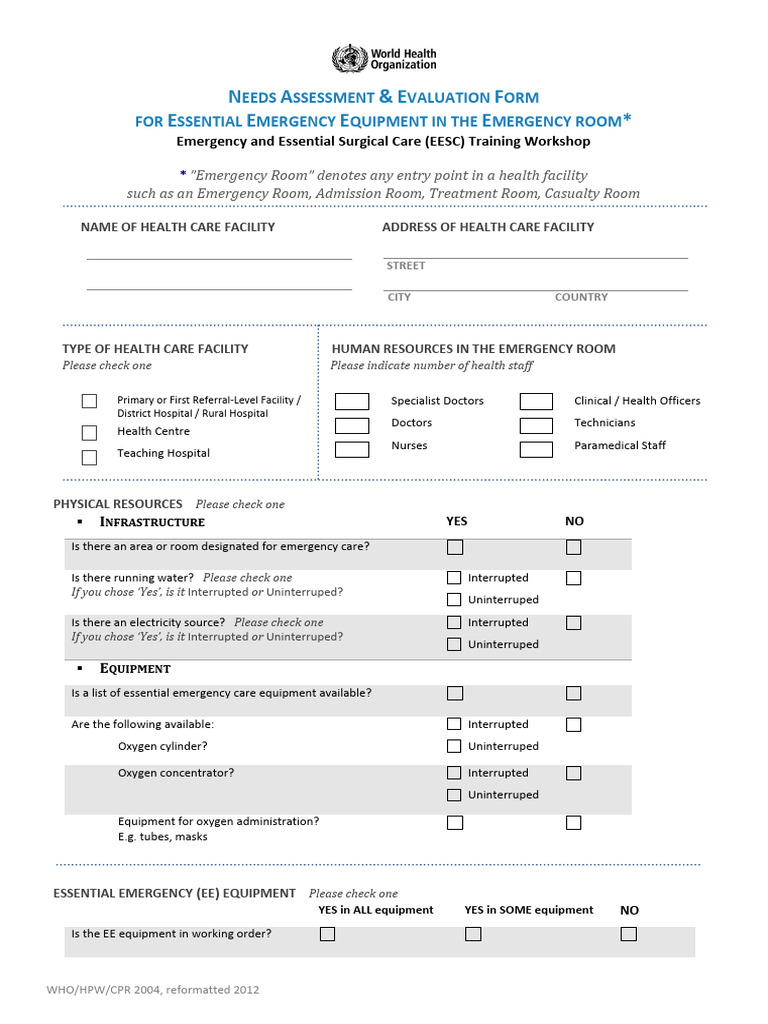 Essential Equipments Emergency Need Assessment | PDF | Emergency ...
