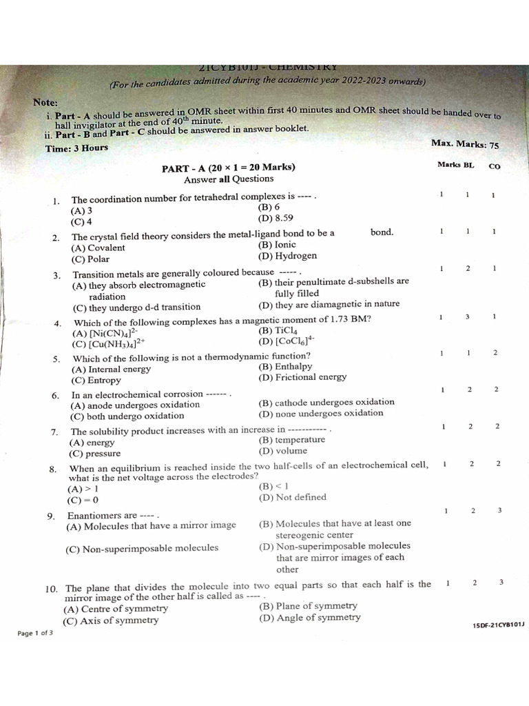 Chem Sem1 | PDF
