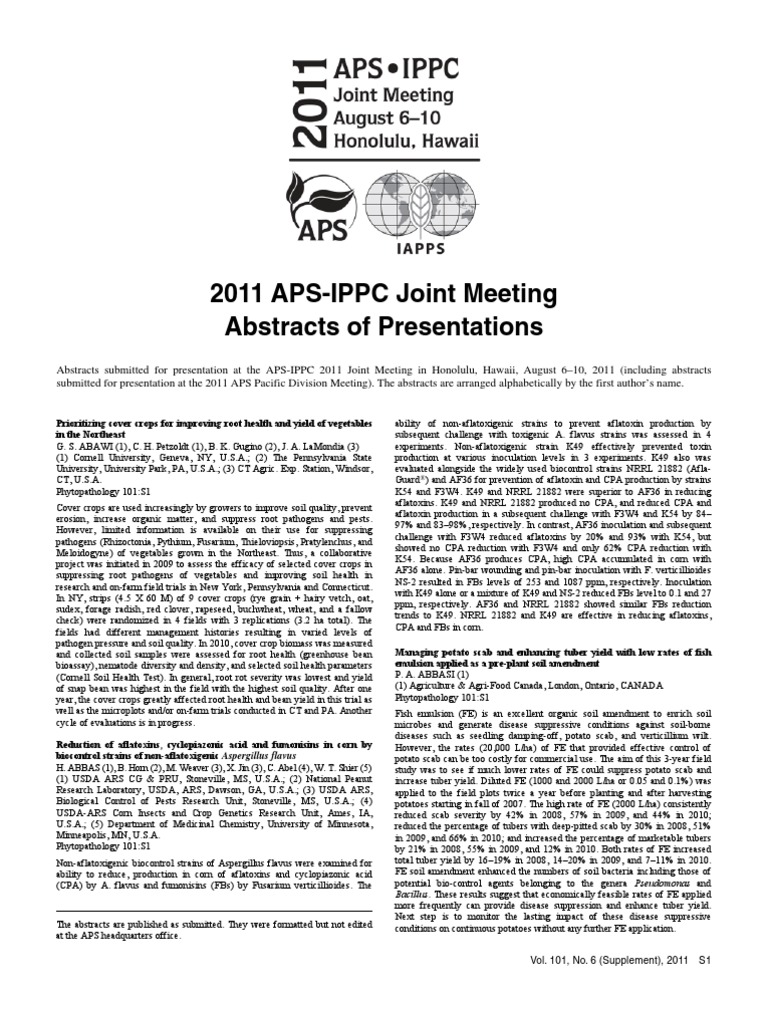 APS Abstracts Hawaii, USA 2011 | PDF | Plant Pathology | Antibiotics
