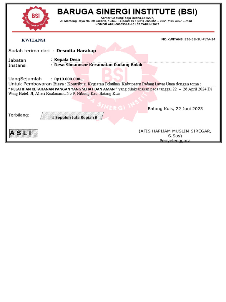 Kwitansi Format Print BSI | PDF