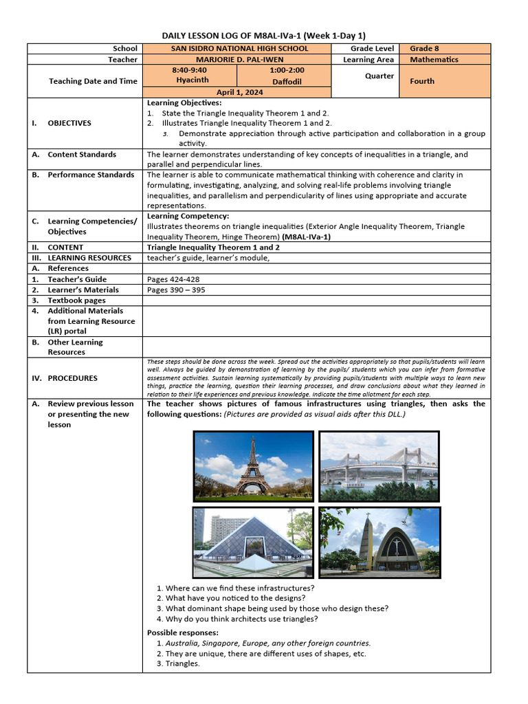 Triangle Inequality Theorem Lesson Plan | PDF | Triangle | Learning