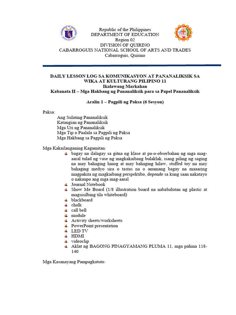 Aralin 1 Pagpili NG Paksa | PDF