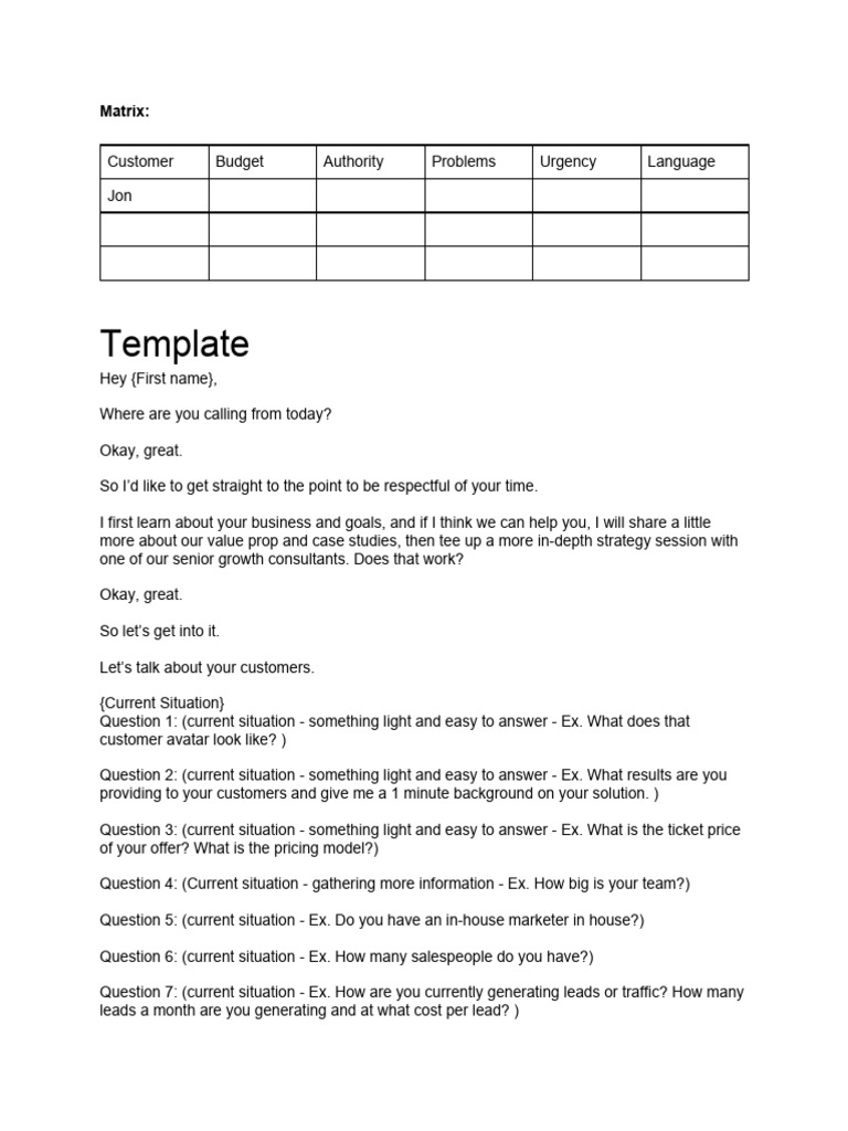 Discovery Call Template and Example | PDF | Pricing | Financial Markets