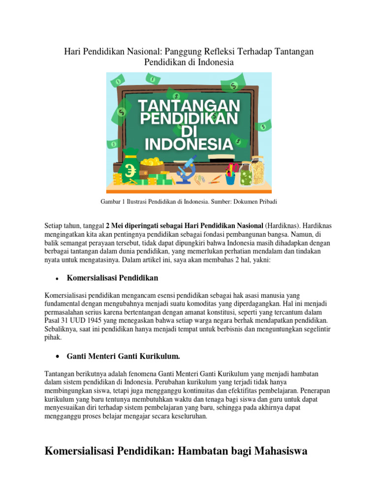 Hari Pendidikan Nasional: Panggung Refleksi Terhadap Tantangan Pendidikan Di Indonesia | PDF