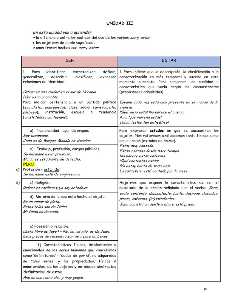 Unidad 3. Ser y Estar | PDF | Verbo